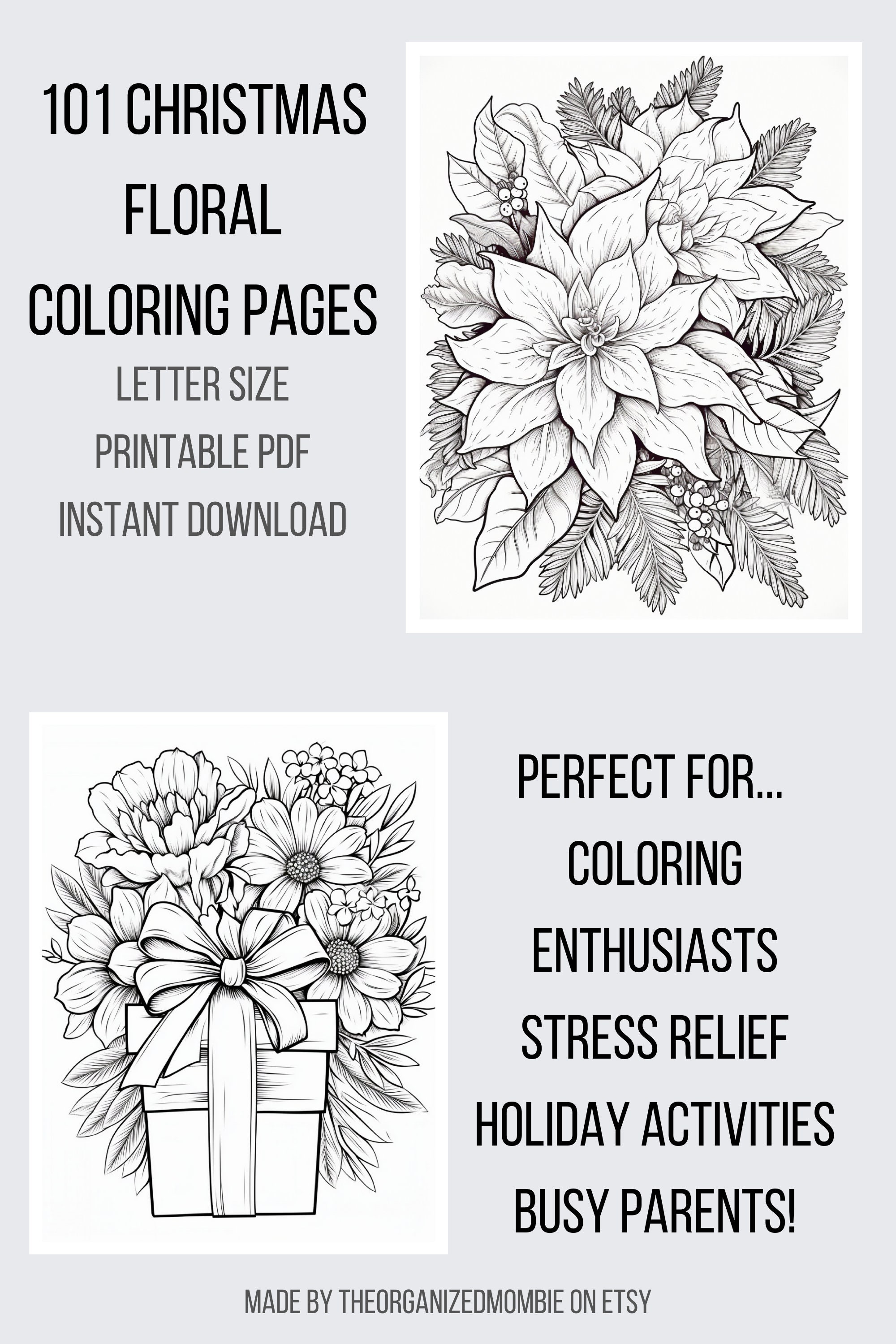 101 Christmas Floral Coloring Pages Adult Coloring Pages Christmas ...