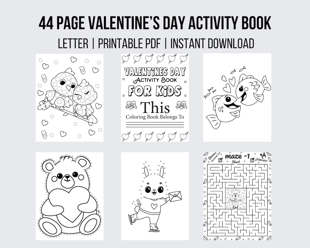 44 Page Valentine's Day Activity Book Valentines Activity Pack ...
