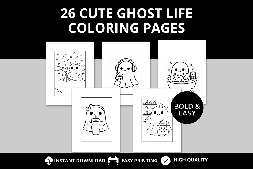 26 Cute Ghost Coloring Pages Instant Download Halloween Coloring Adult ...