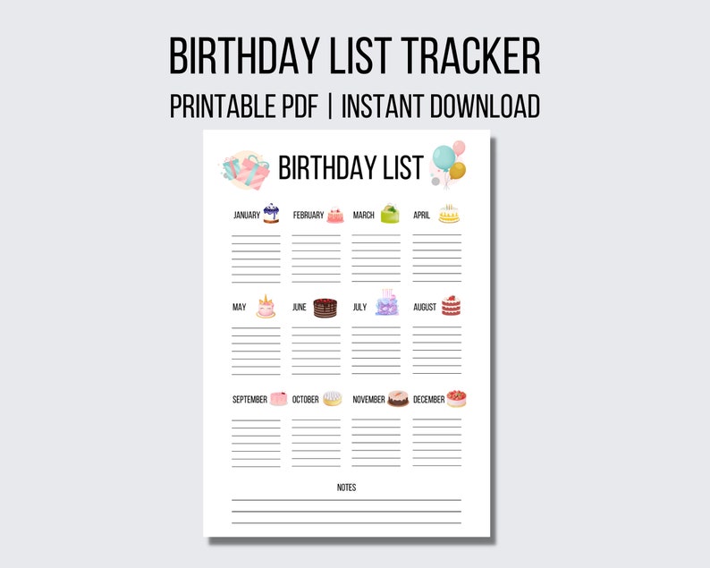 Birthday Tracker Printable Birthday Planner Birthday Reminder Birthday ...