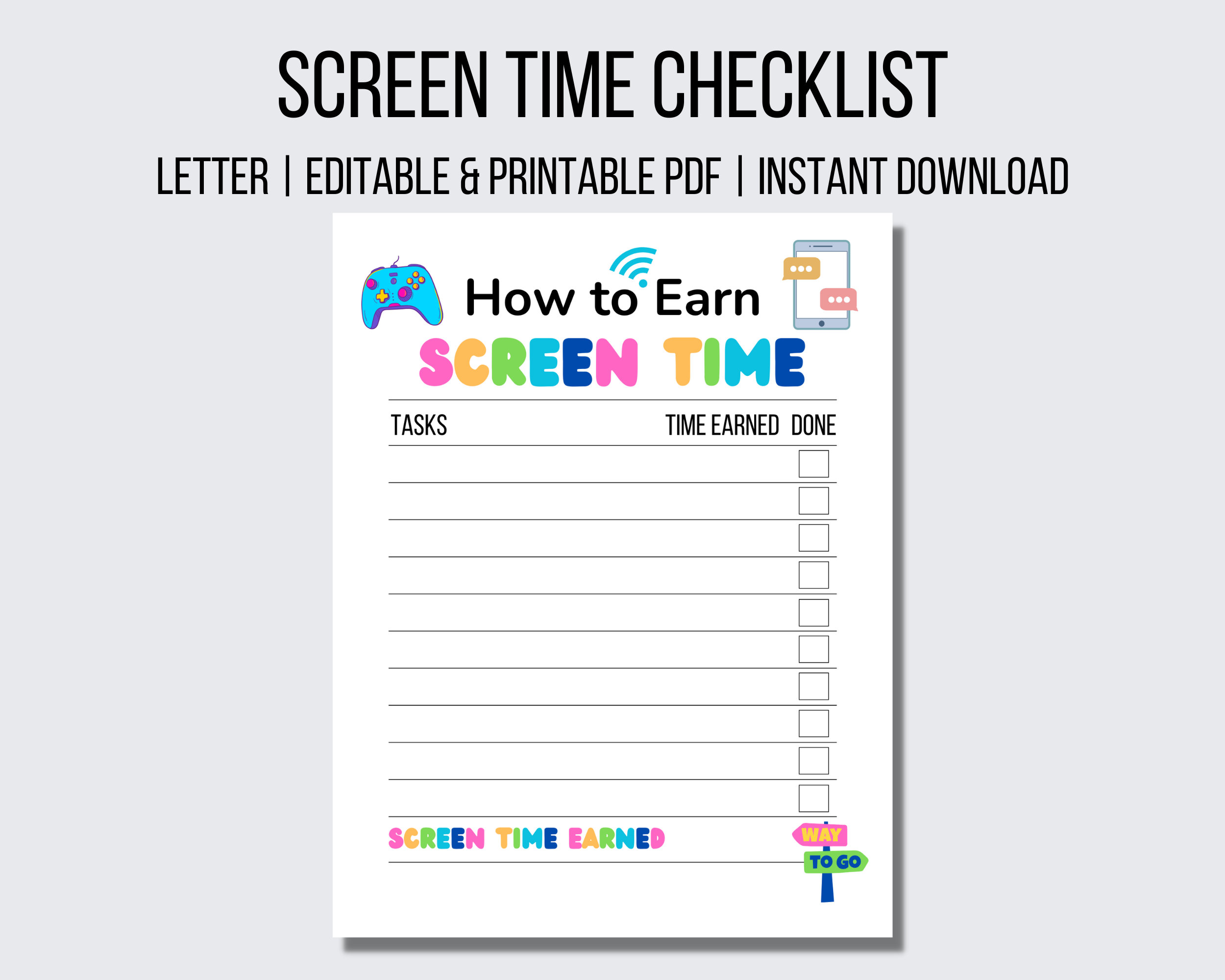 Screentime Checklist Screen Time Tracker Screen Time Chart Daily ...