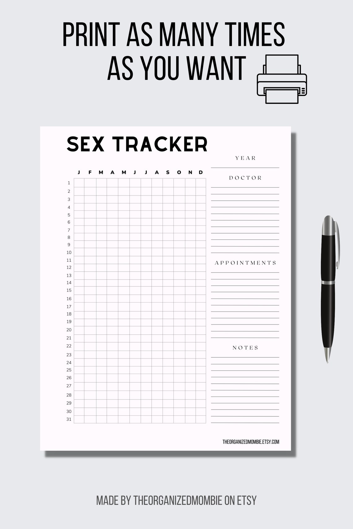 Sex Tracker Instant Download Couples Sex Printable Tracker Printable