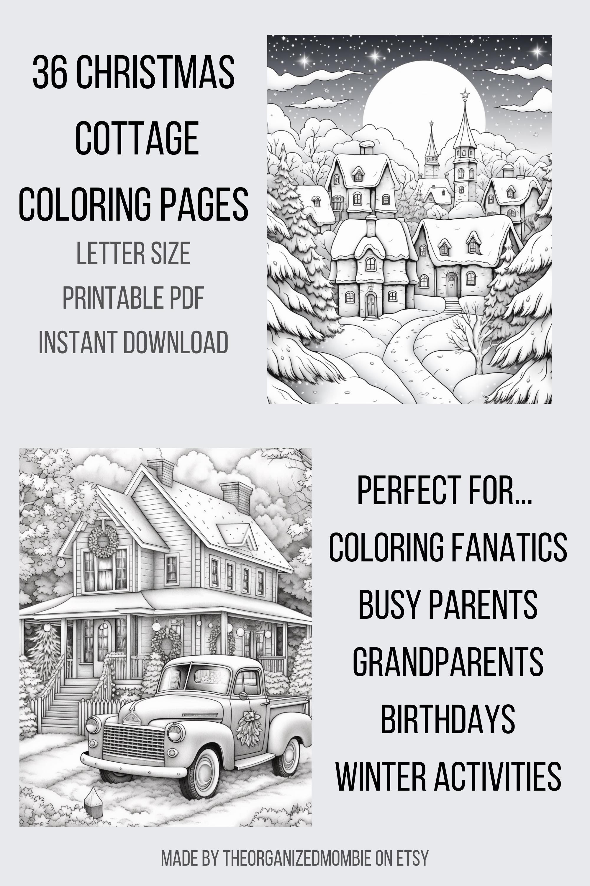 36 Christmas Cottage Coloring Pages Instant Download Adult Coloring ...