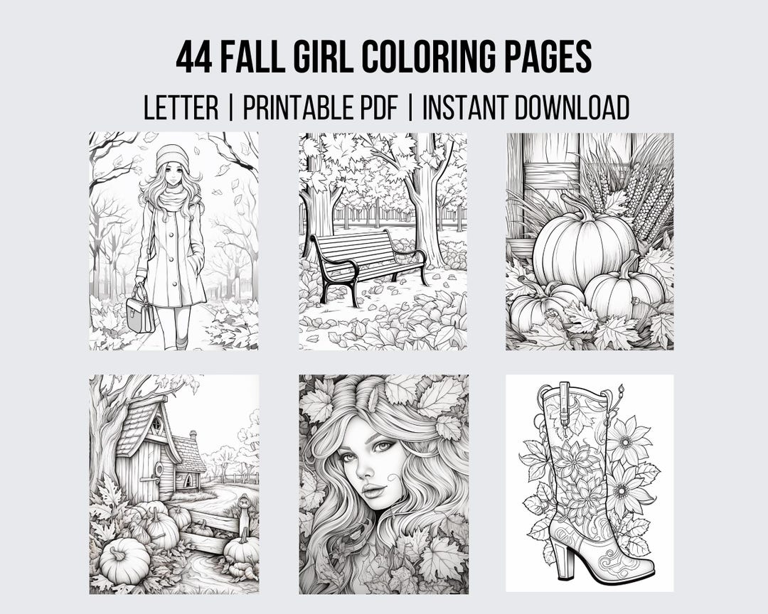 44 Fall Girl Coloring Pages Instant Download Autumn Girl Coloring Pages ...