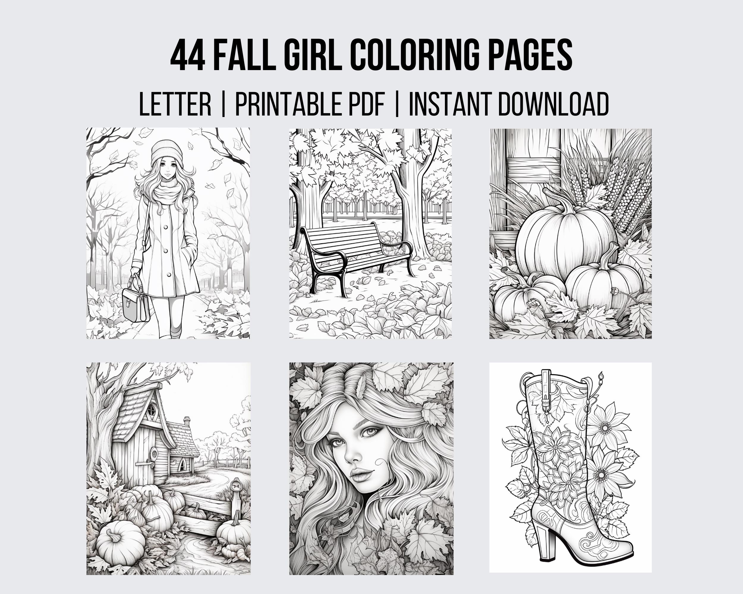 44 Fall Girl Coloring Pages Instant Download Autumn Girl Coloring Pages ...