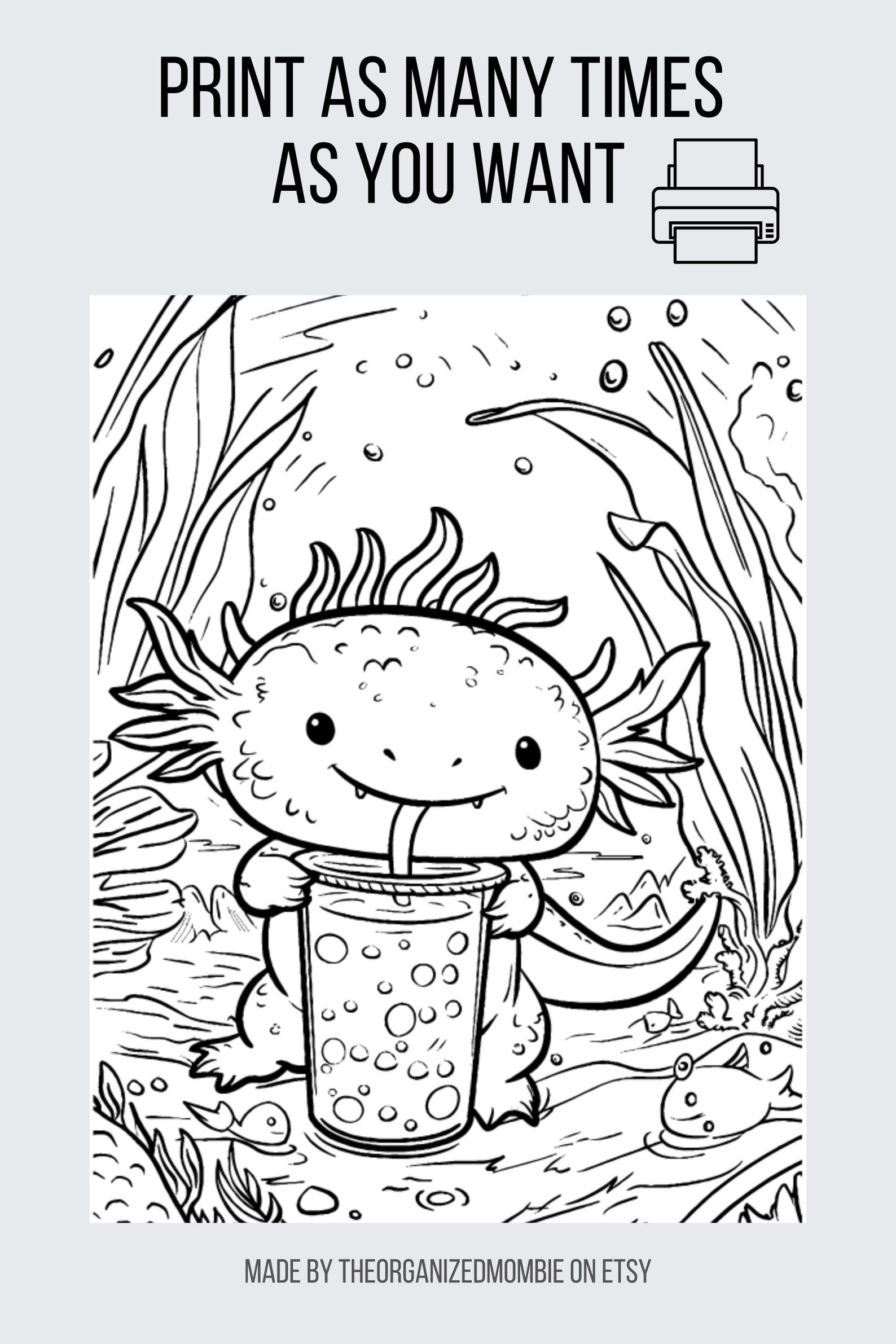 Axolotl Coloring Page Printable Instant Download Cute Axolotl Pages Kid ...