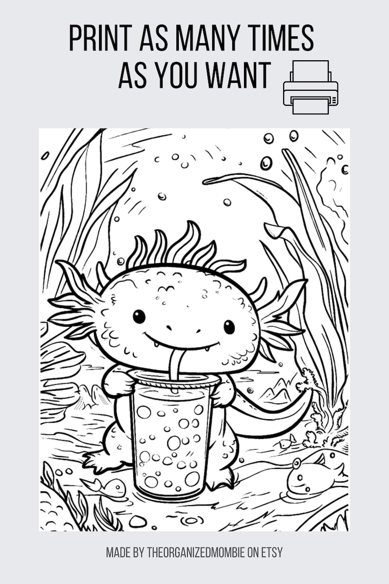 Axolotl Coloring Page Printable Instant Download Cute Axolotl Pages Kid ...