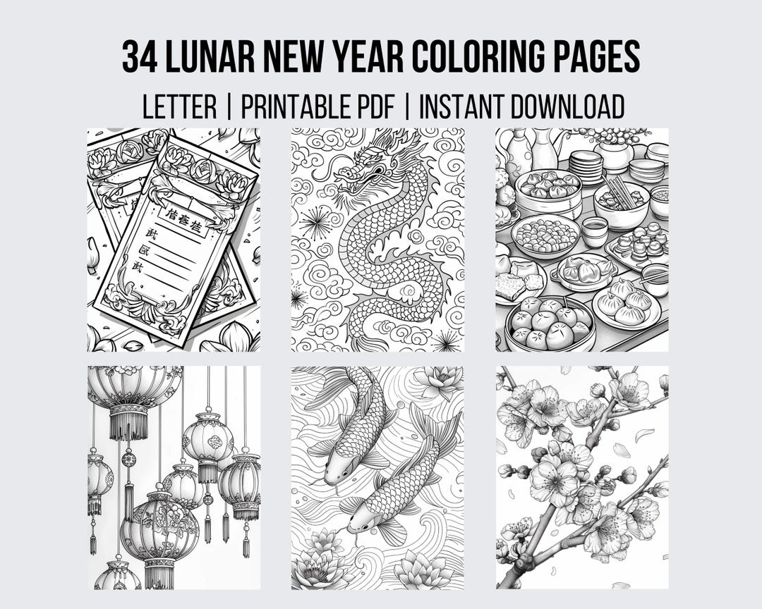 34 Lunar New Year Coloring Pages Instant Download Chinese New Year Kids ...