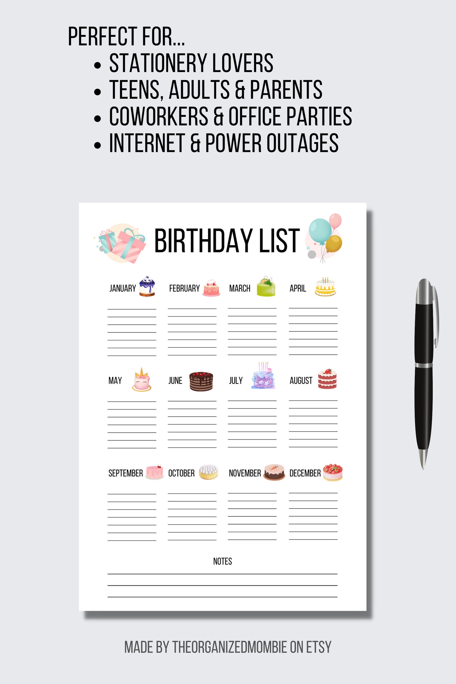 Birthday Tracker Printable Birthday Planner Birthday Reminder Birthday ...
