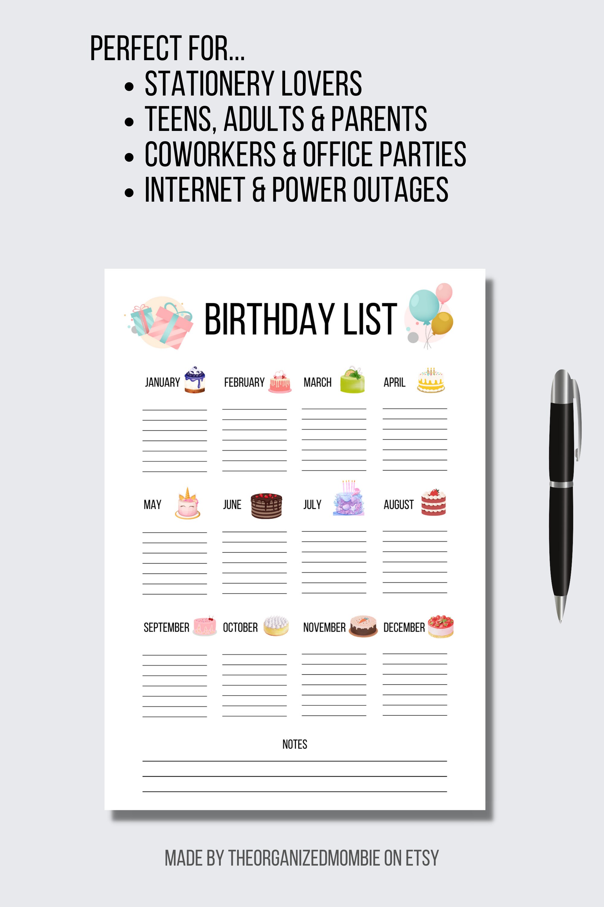 Birthday Tracker Printable Birthday Planner Birthday Reminder Birthday ...