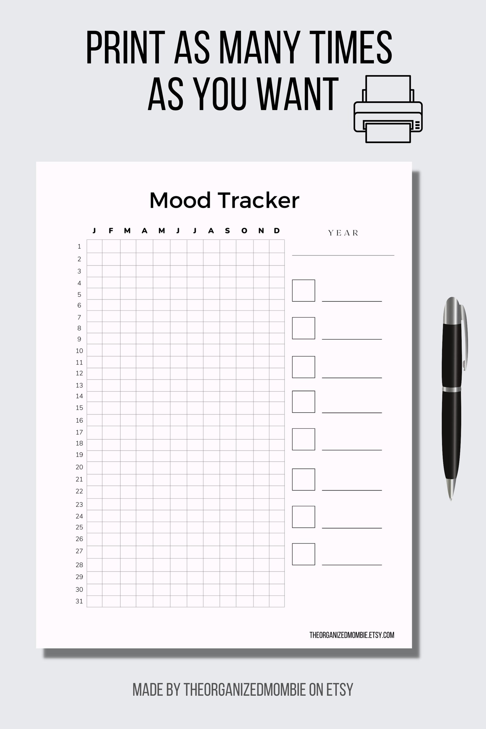 Mood Tracker Printable Emotions Tracker Feelings Chart Depression ...