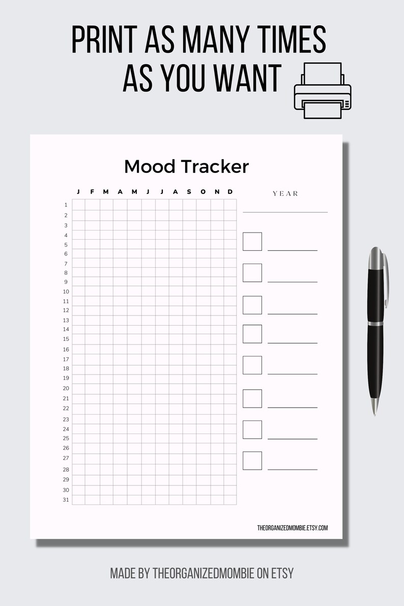 Mood Tracker Printable Emotions Tracker Feelings Chart Depression ...