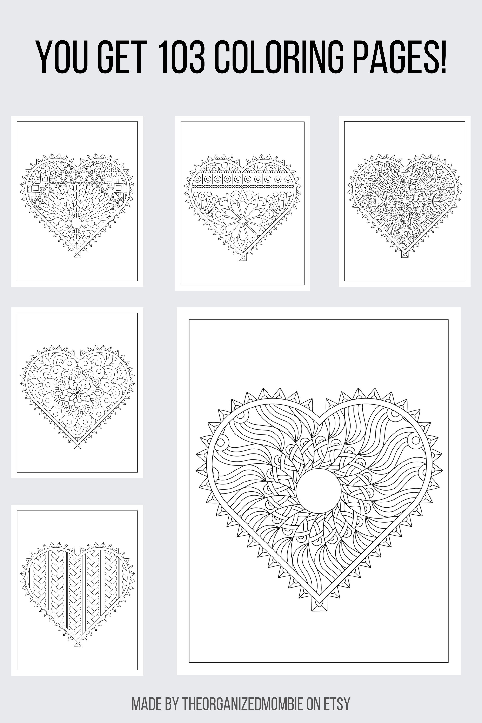 103 Heart Mandala Coloring Pages Valentine Coloring Valentine Printable ...
