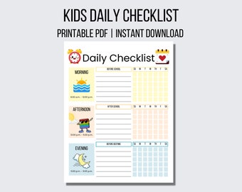Editable Kids Daily Routine Checklist Template, Printable Chore Chart ...