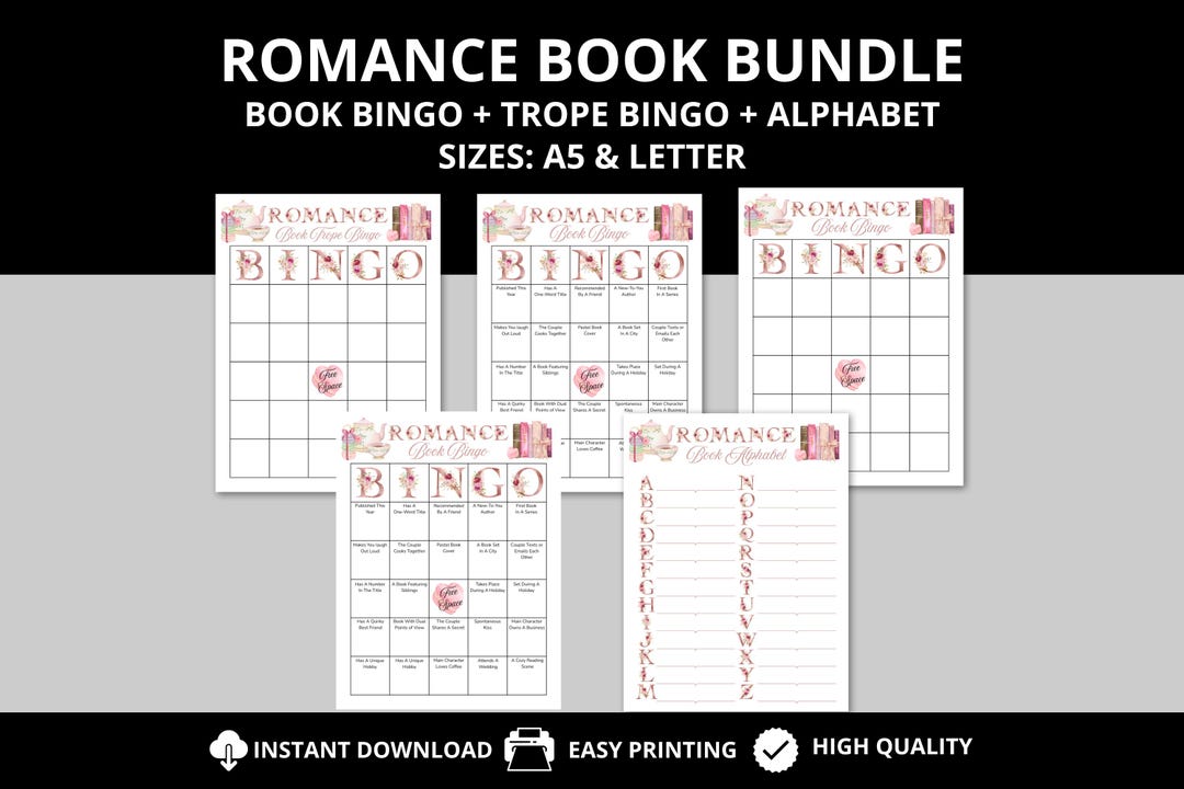Romance Book Bingo Romance Trope Bingo Romance Book Alphabet Instant ...
