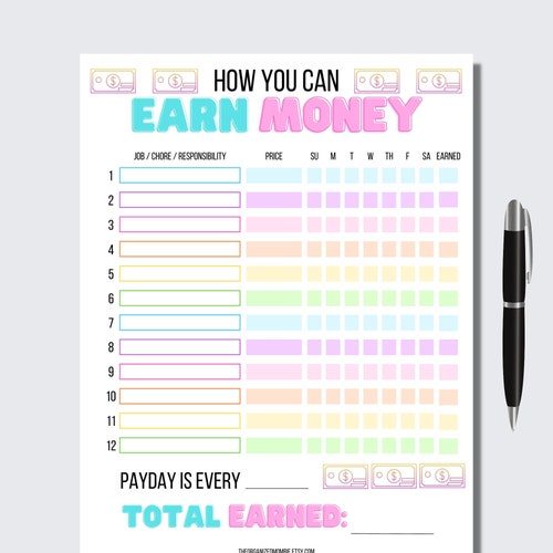 Editable Kids Reward Bucks Earn Money Chart PDF Reward - Etsy