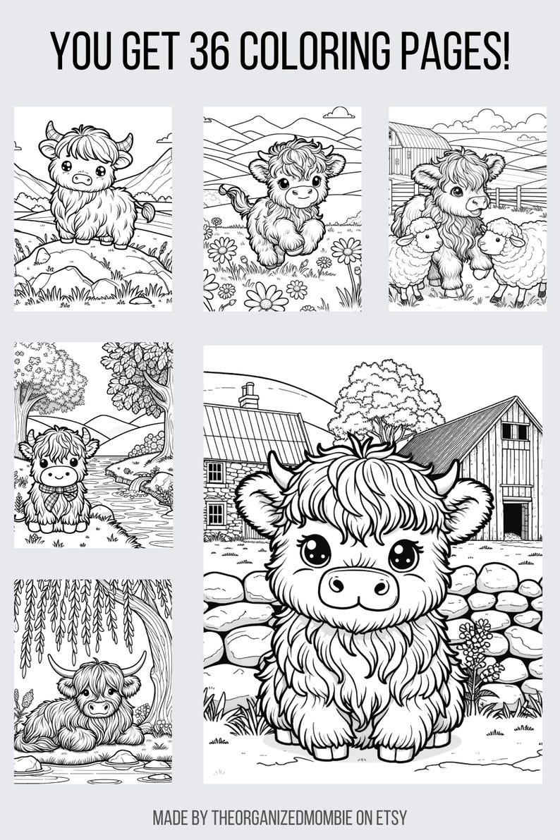 Highland Cow Coloring Page Farm Animal Printable Adult Coloring Sheet ...