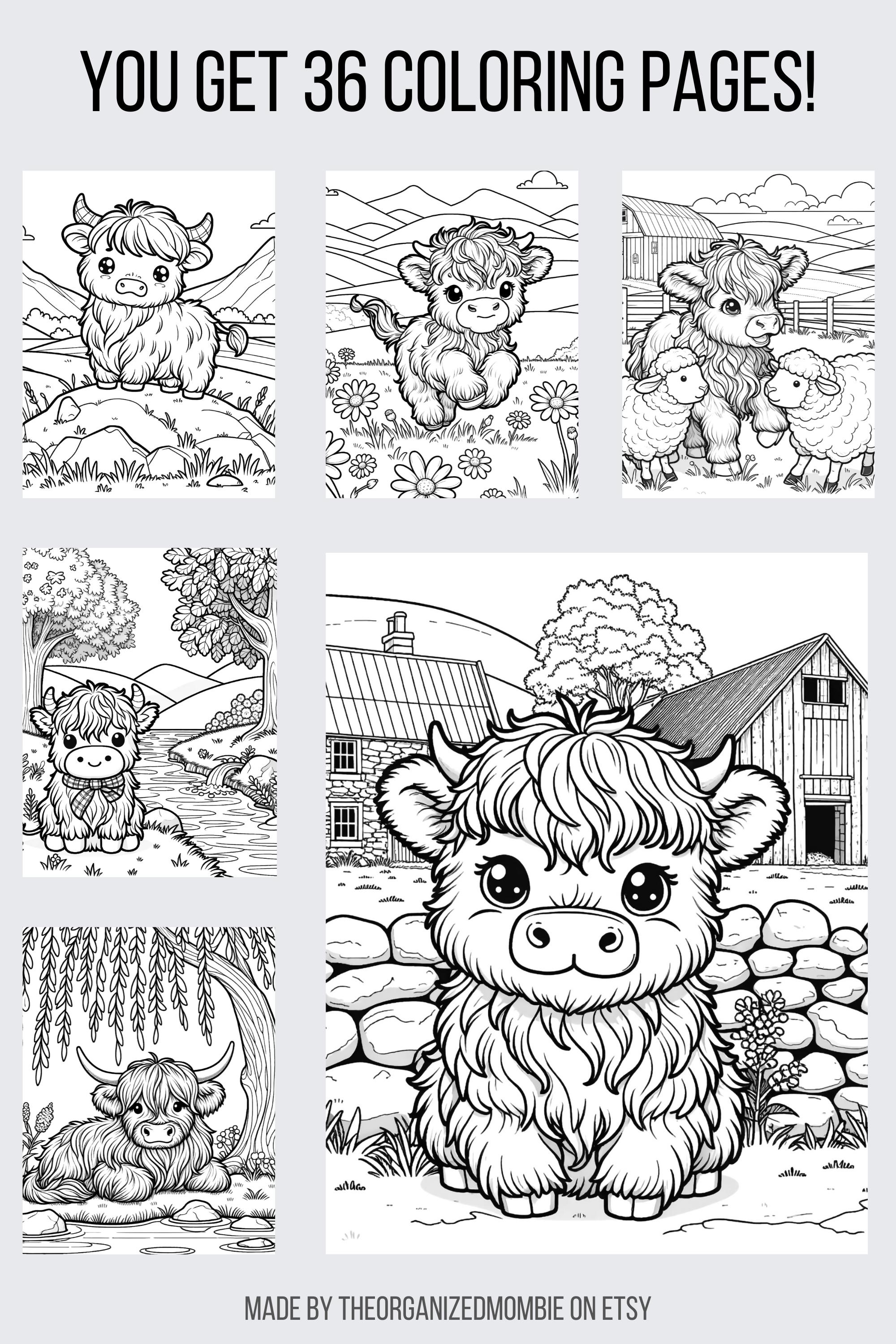 Highland Cow Coloring Page Farm Animal Printable Adult Coloring Sheet Relaxation Mindfulness ...