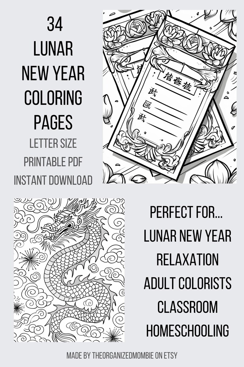 34 Lunar New Year Coloring Pages Instant Download Chinese New Year Kids ...