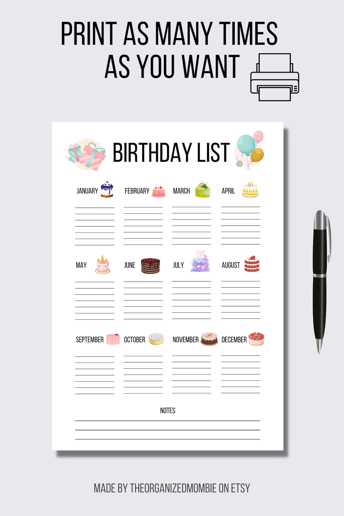 Birthday Tracker Printable Birthday Planner Birthday Reminder Birthday ...