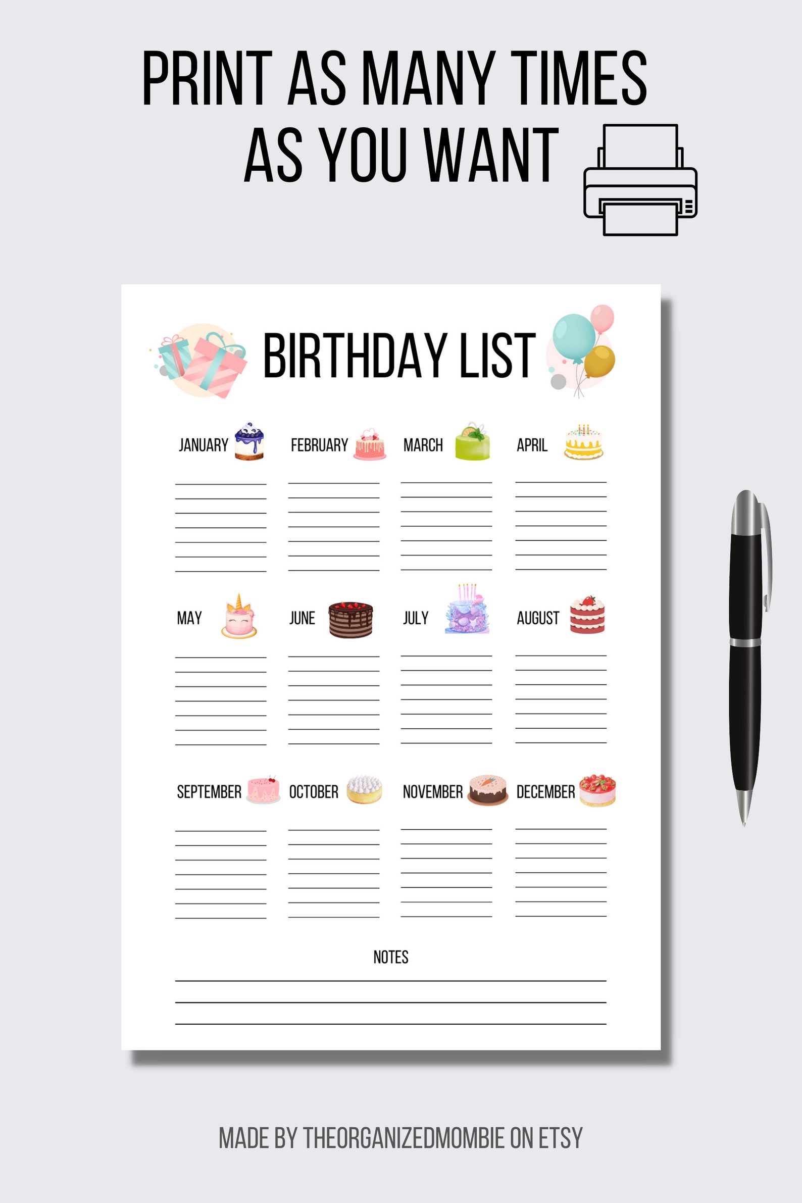 Birthday Tracker Printable Birthday Planner Birthday Reminder Birthday ...