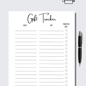 Gift Tracker Wedding Gift Tracker Gift List Bridal Shower Gift Log ...