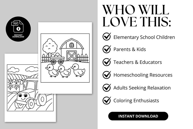 60 Farm Animal Coloring Pages for Kids Cute Farm Animal Coloring Book ...