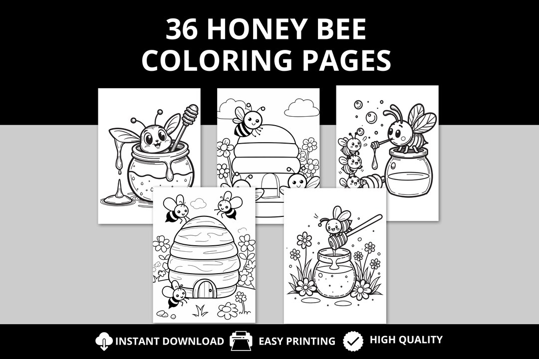 36 Honey Bee Coloring Pages for Kids Instant Download Honey Bee Craft ...