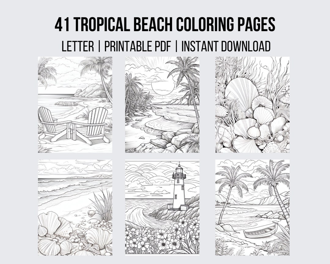 41 Tropical Beach Coloring Pages Printable Summer Kids Coloring Book ...