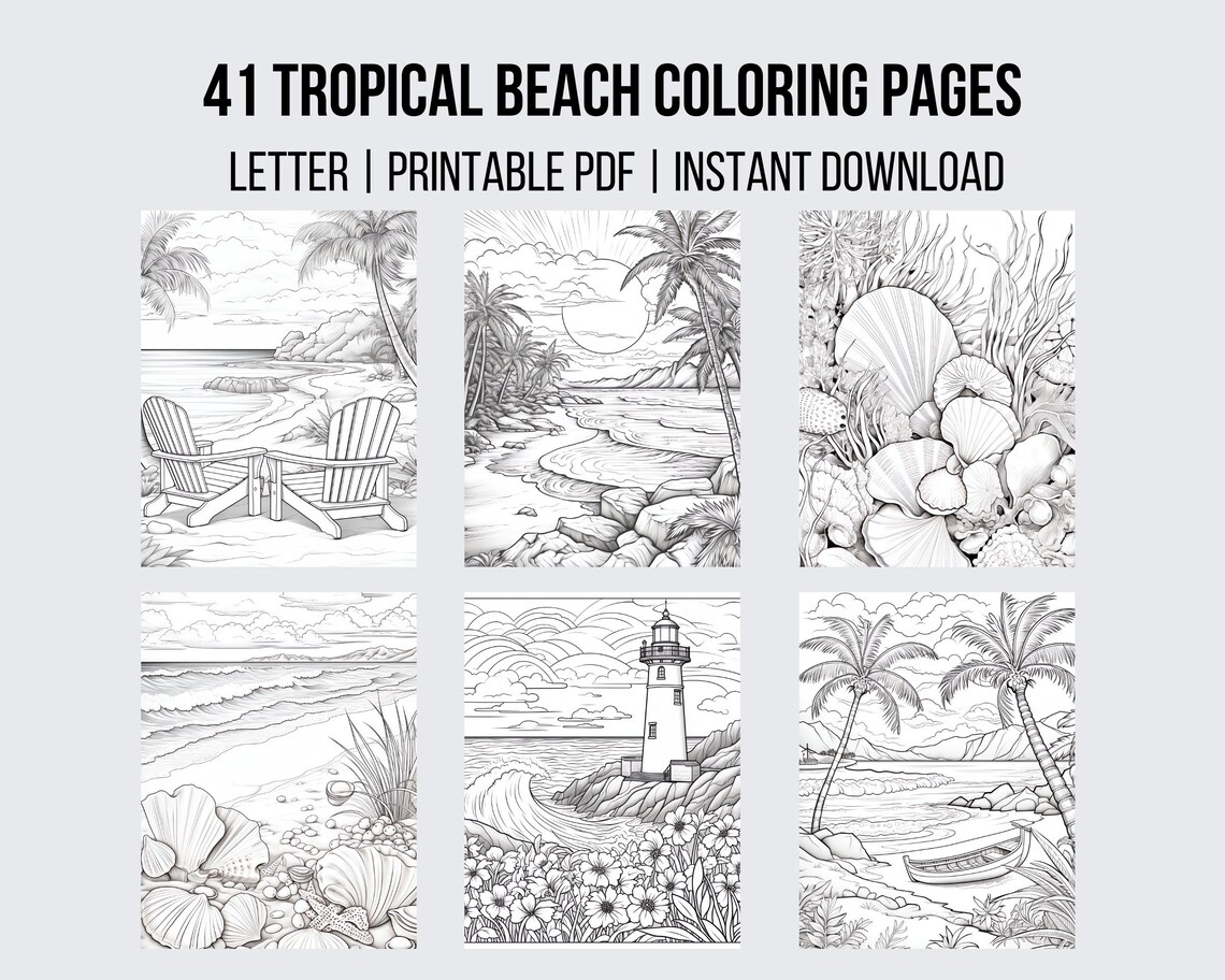 41 Tropical Beach Coloring Pages Printable Summer Kids Coloring Book ...