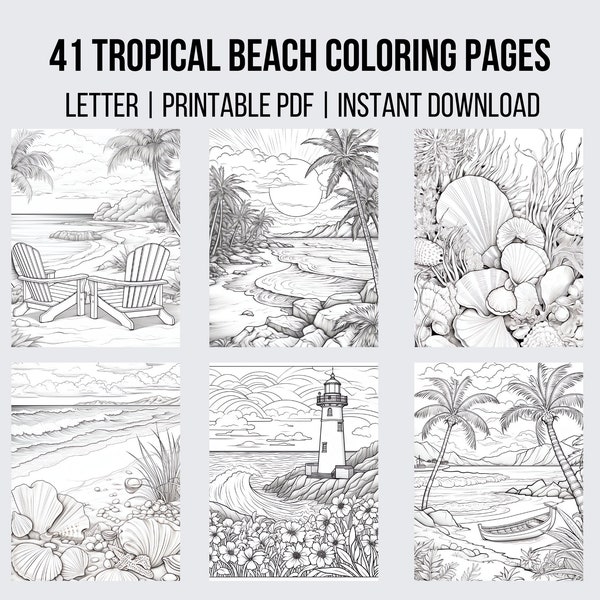 Printable Coloring Pages Beach - Etsy