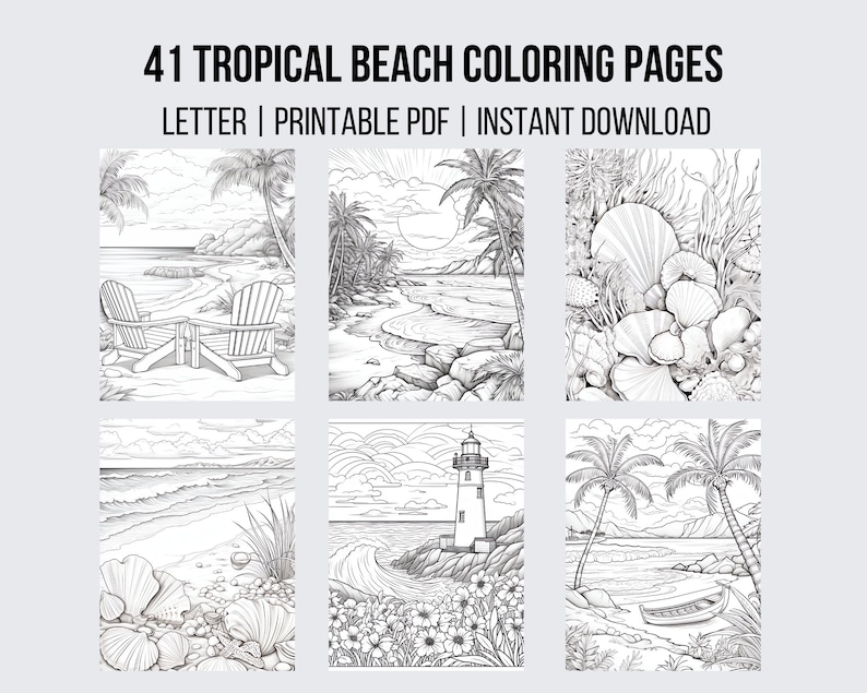 41 Tropical Beach Coloring Pages Printable Summer Kids Coloring Book ...