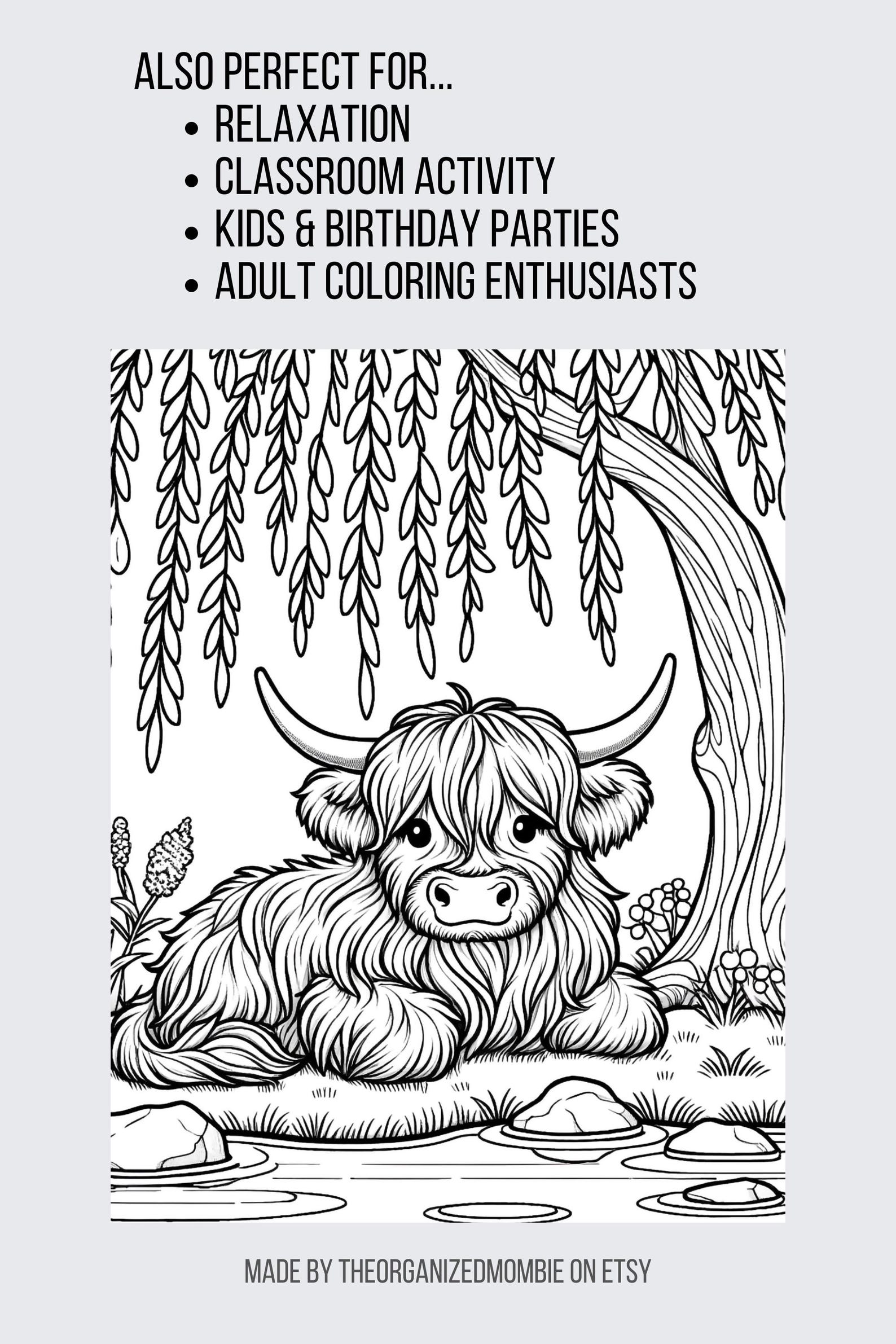 Highland Cow Coloring Page Farm Animal Printable Adult Coloring Sheet ...