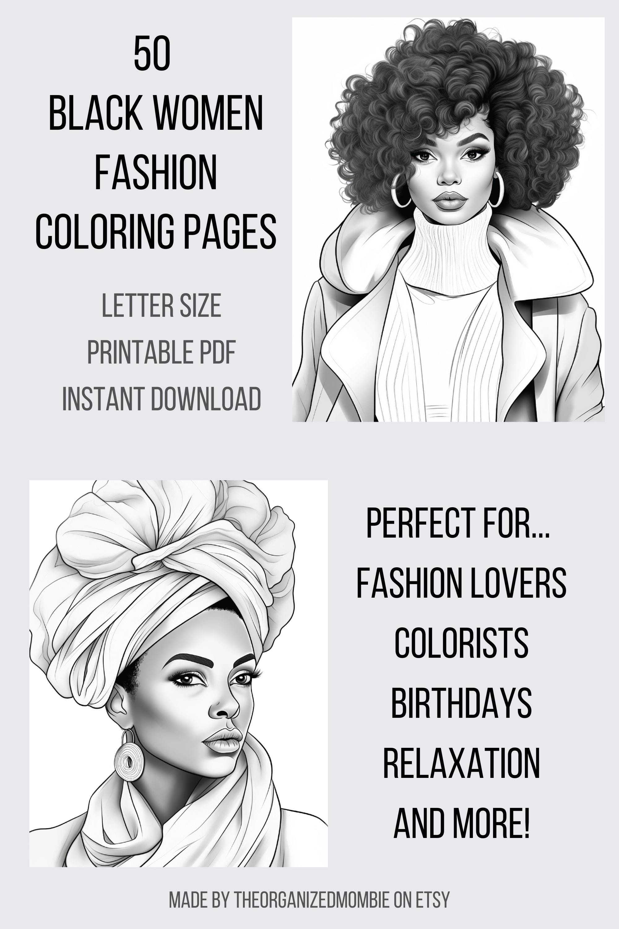 50 Black Women Coloring Pages Instant Download Fashion Coloring Book ...