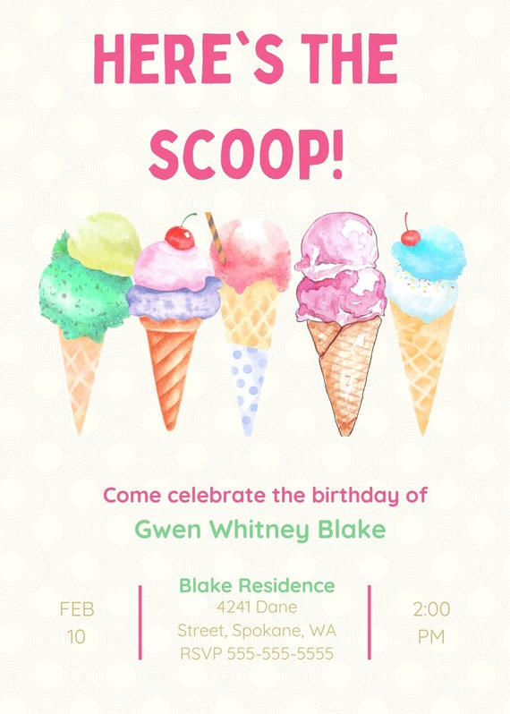 Here's the Scoop Ice Cream Birthday Digital Download | Etsy