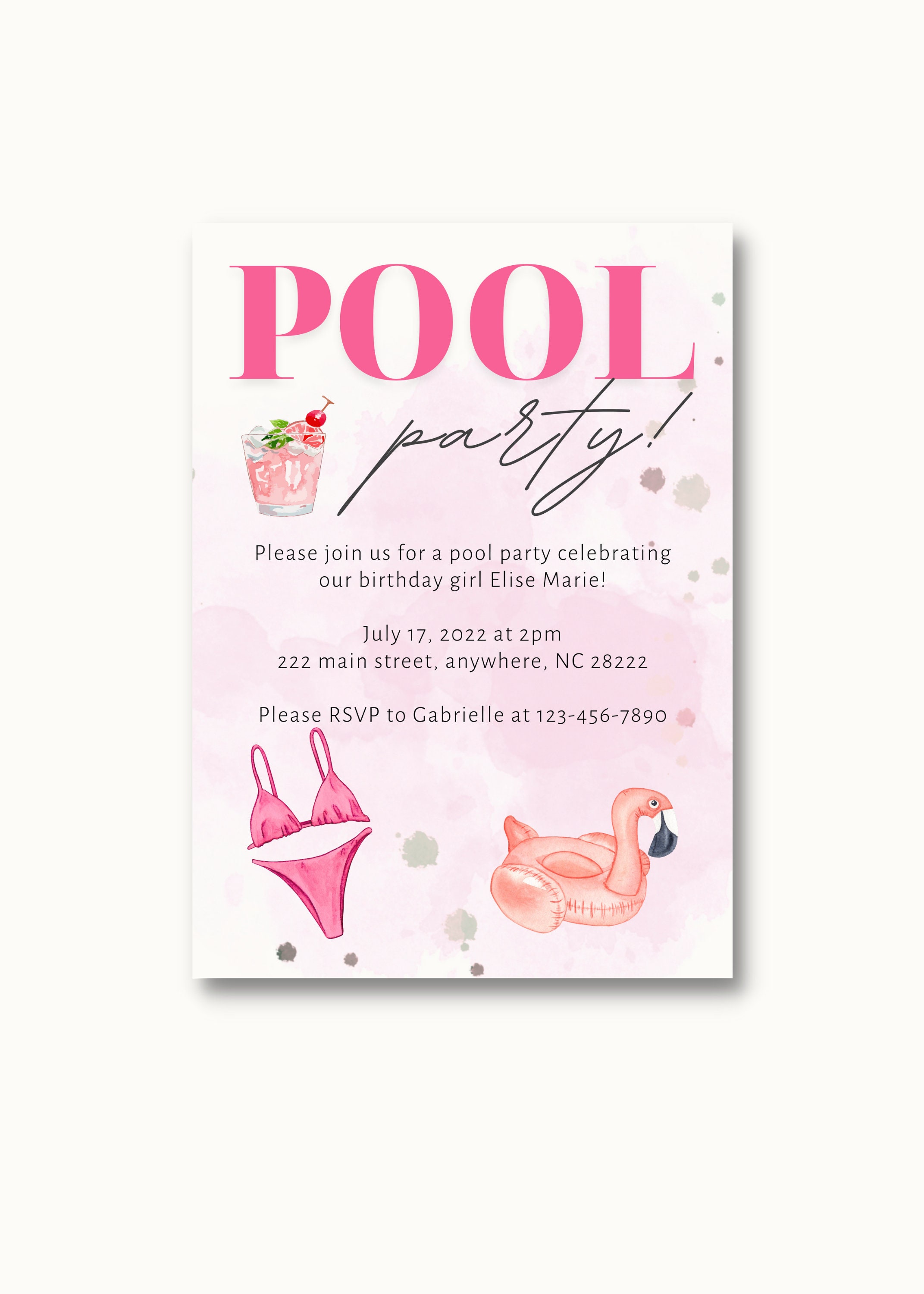Pool Party Birthday Party Invitation Electronic, Editable Template With ...