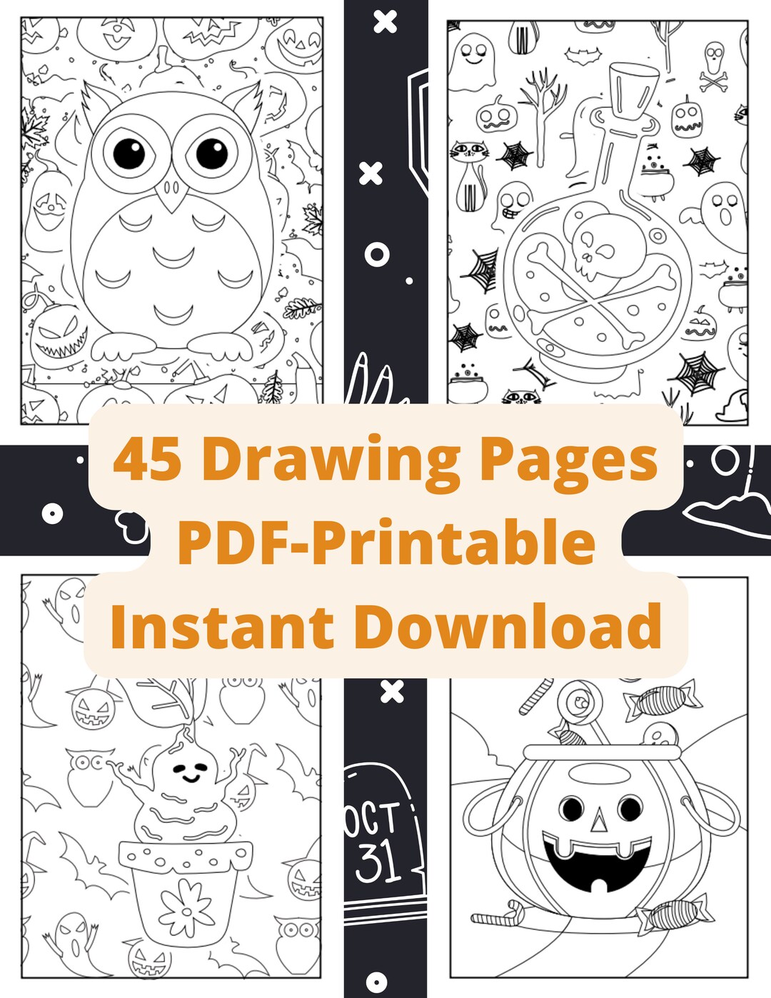 45 Halloween Coloring Book Pages | Coloring Book Ages 2-8 | Halloween ...