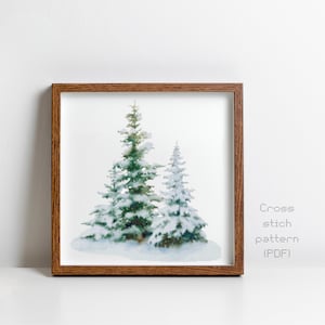 Pine Trees Cross Stitch Pattern, Modern Watercolor Painting, Winter ...