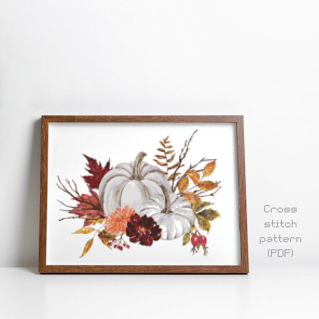 Autumnal Pumpkins Cross Stitch Pattern, Modern Watercolor Painting ...