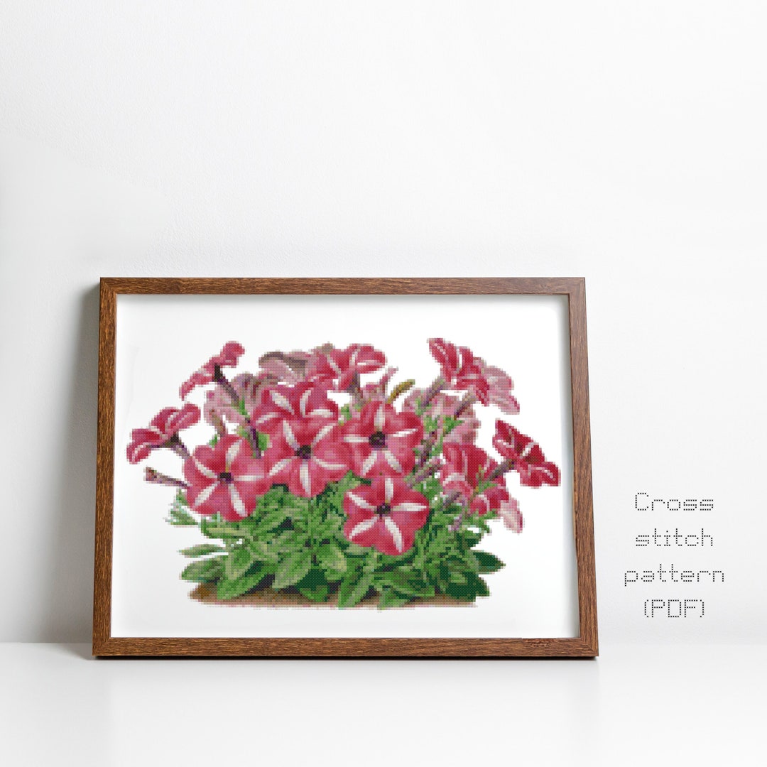 Petunias Cross Stitch Pattern, Vintage Botanical Illustration, Flower ...