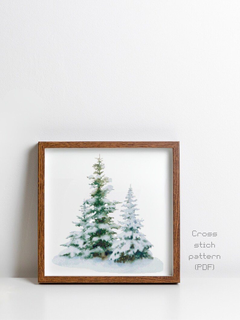 Pine Trees Cross Stitch Pattern, Modern Watercolor Painting, Winter ...