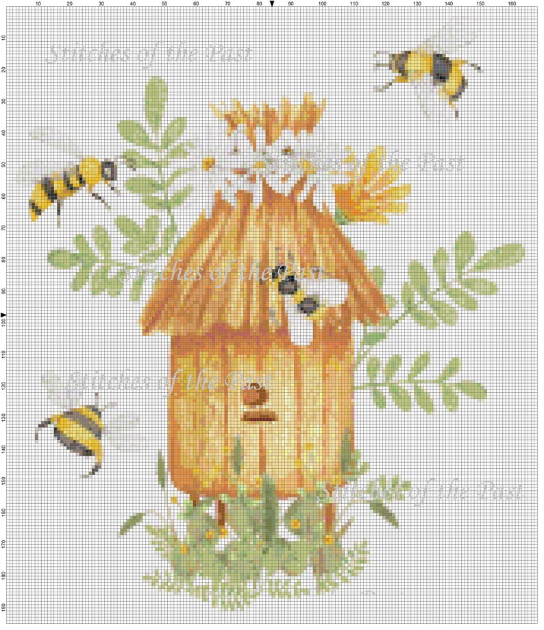 Bee Hive Cross Stitch Pattern, Modern Watercolor Painting, Summer ...