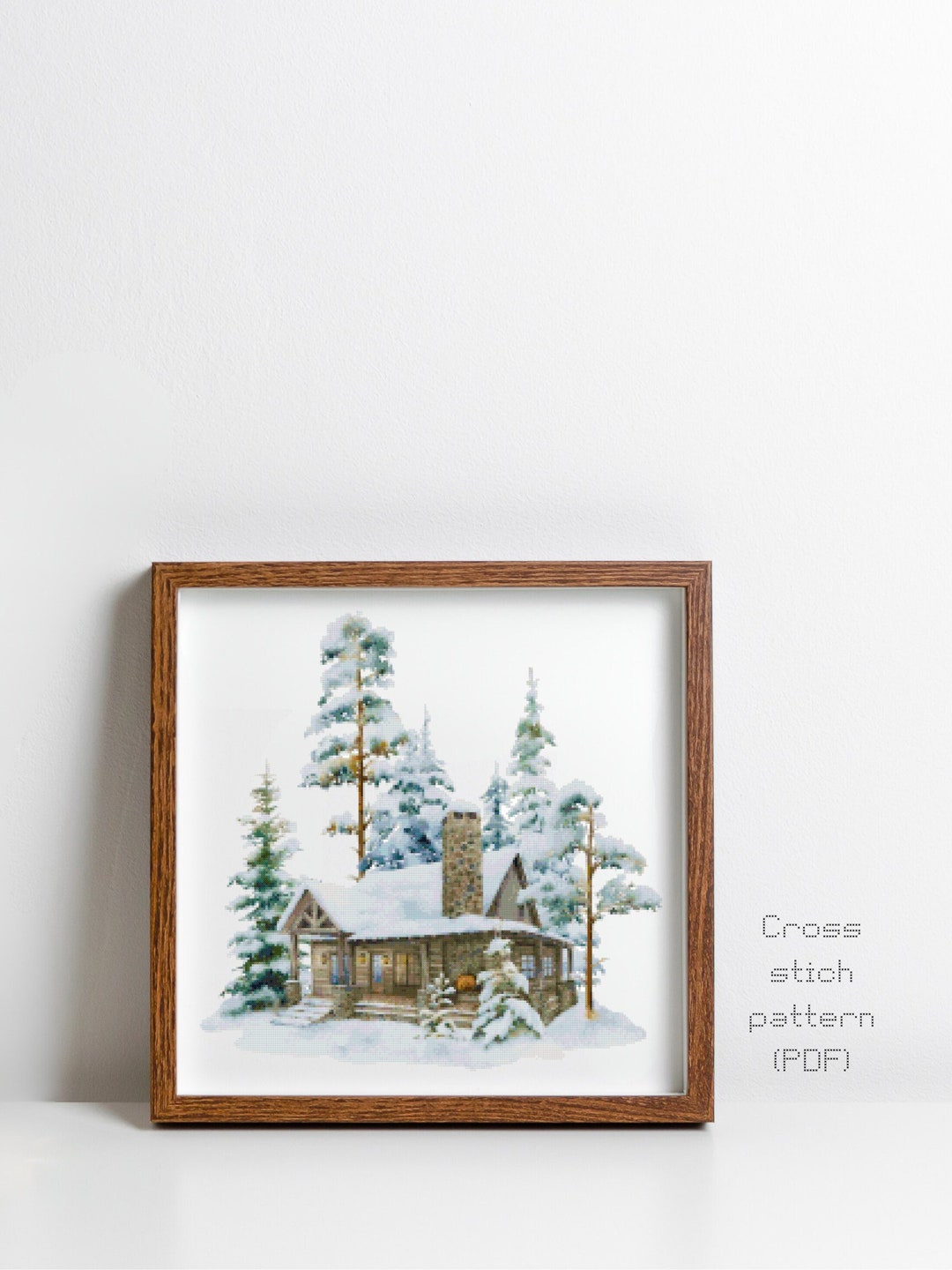 Craftsman Winter Cabin Cross Stitch Pattern, Modern Watercolor Painting ...
