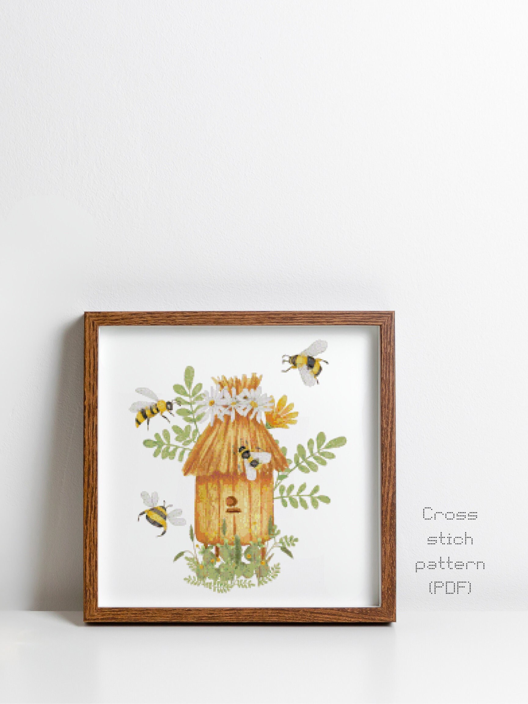 Bee Hive Cross Stitch Pattern, Modern Watercolor Painting, Summer ...