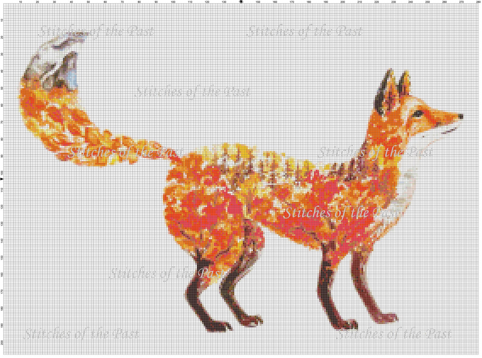 Fox Fall Foliage Cross Stitch Pattern, Abstract, Modern Watercolor ...