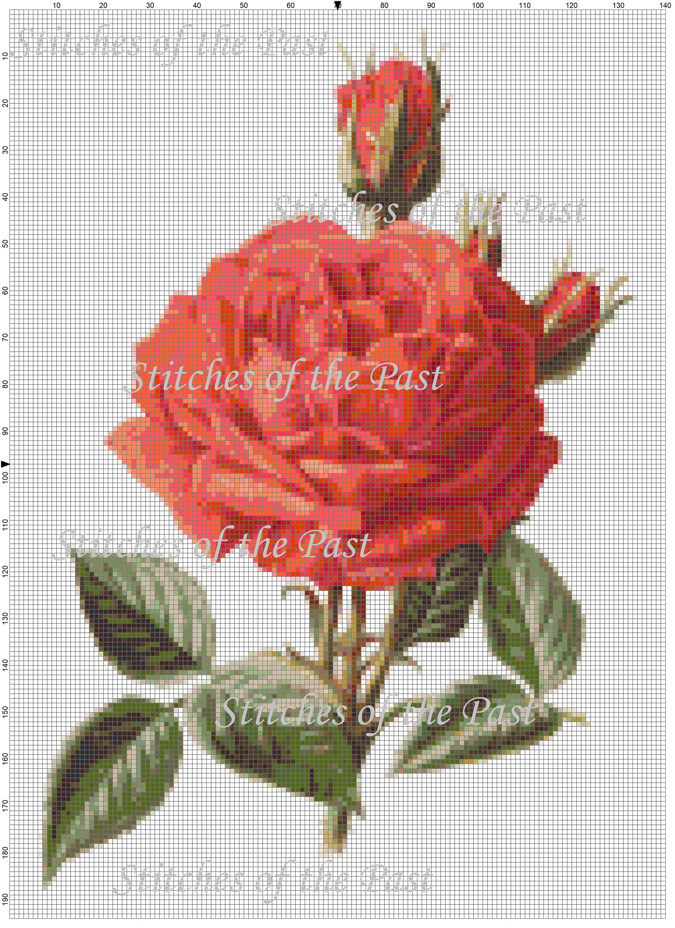 Vintage Rose Cross Stitch Pattern, Flower, Cottage, English Garden ...