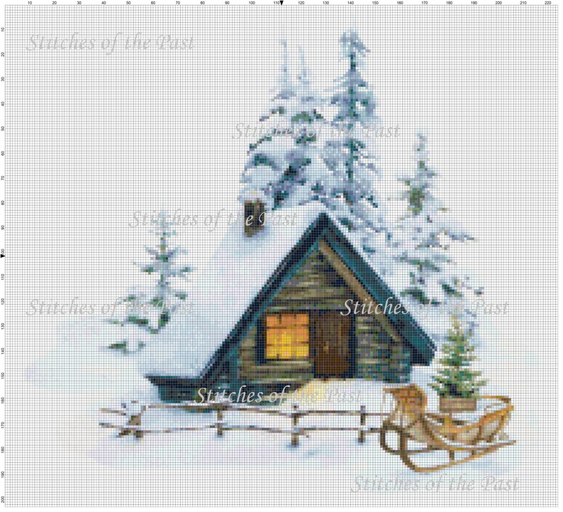 Log Cabin Cross Stitch Pattern, Modern Watercolor Painting, Instant PDF ...