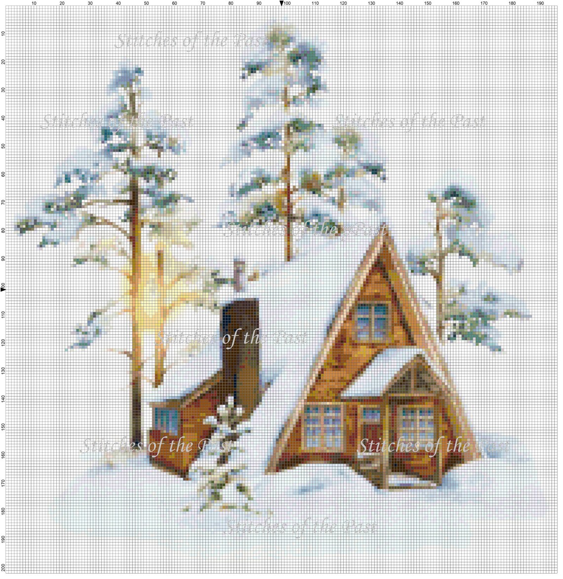 A-frame Winter Cabin Cross Stitch Pattern, Modern Watercolor Painting ...