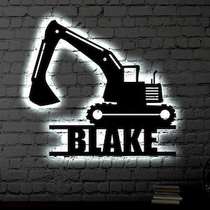 Personalized LED Bulldozer Metal Sign | Light up Kid's Room Wall ...