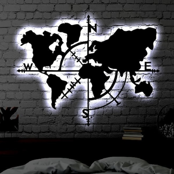 World Map Metal Wall - Etsy